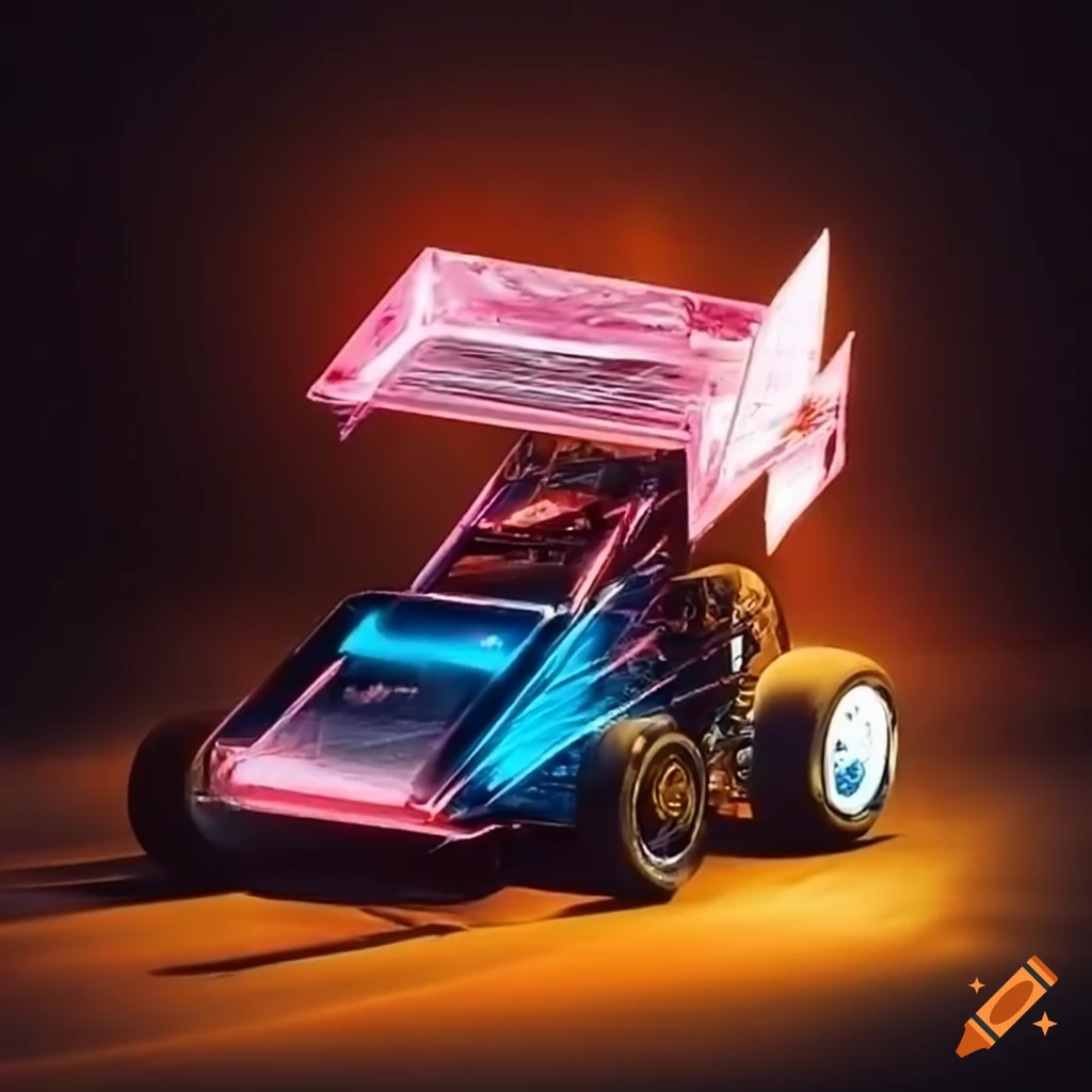 Glowing sprint car on dirt racetrack