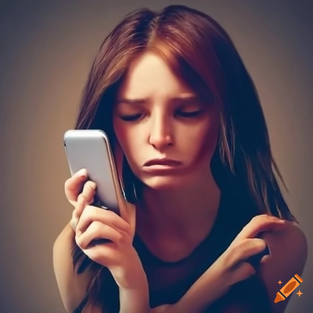 Woman with a mobile phone looking sad