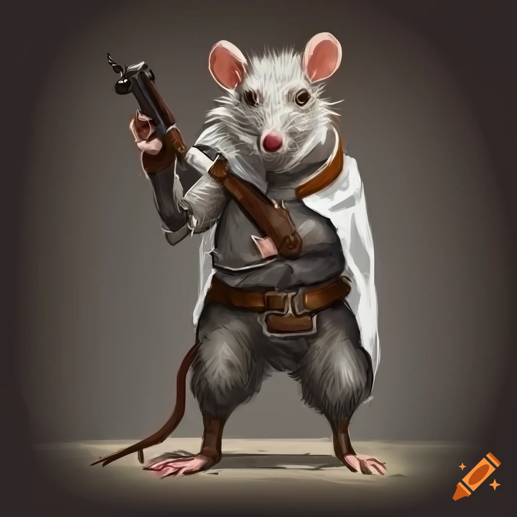 Artwork of a humanoid rat character with a revolver and rifle