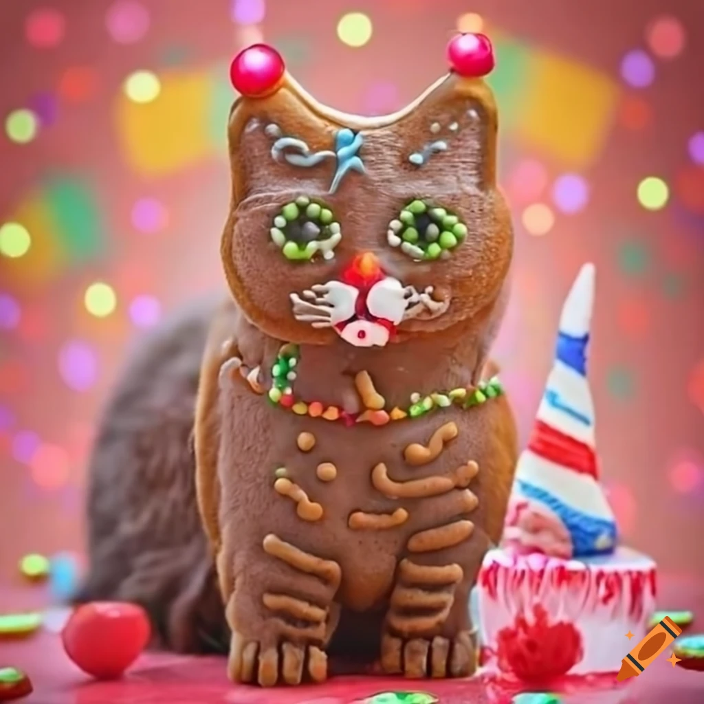 Festive gingerbread cats with treats