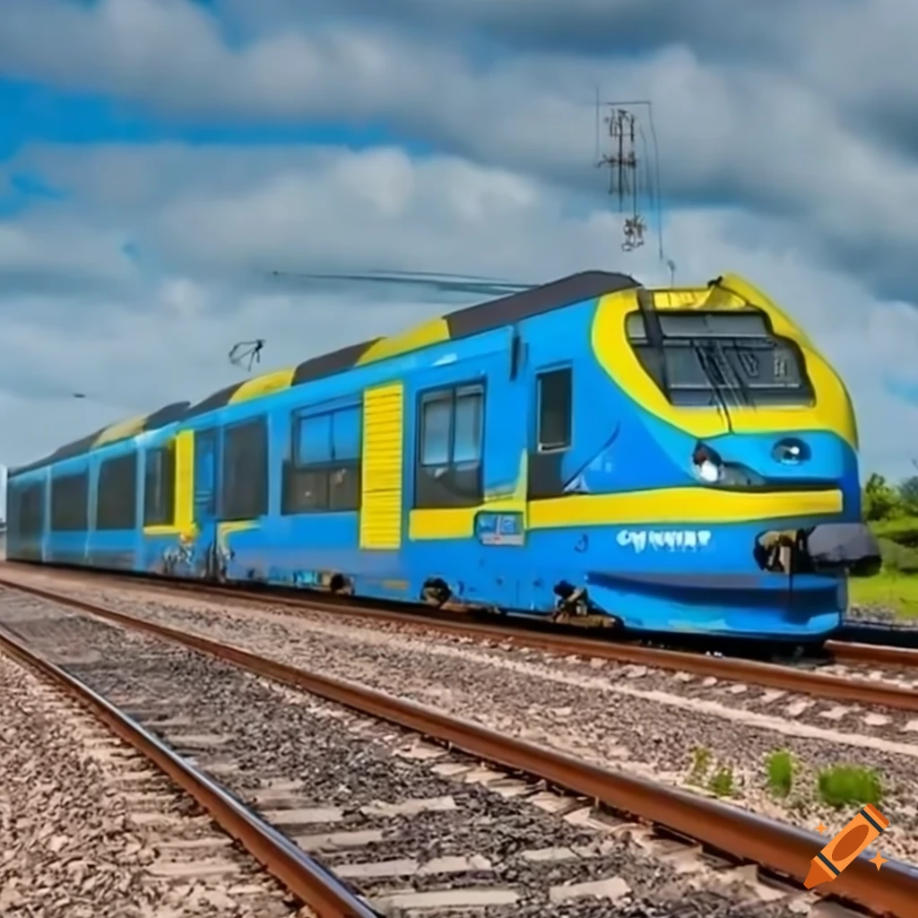 Alstom hydrogen train in Uruguay with blue and yellow flag on Craiyon