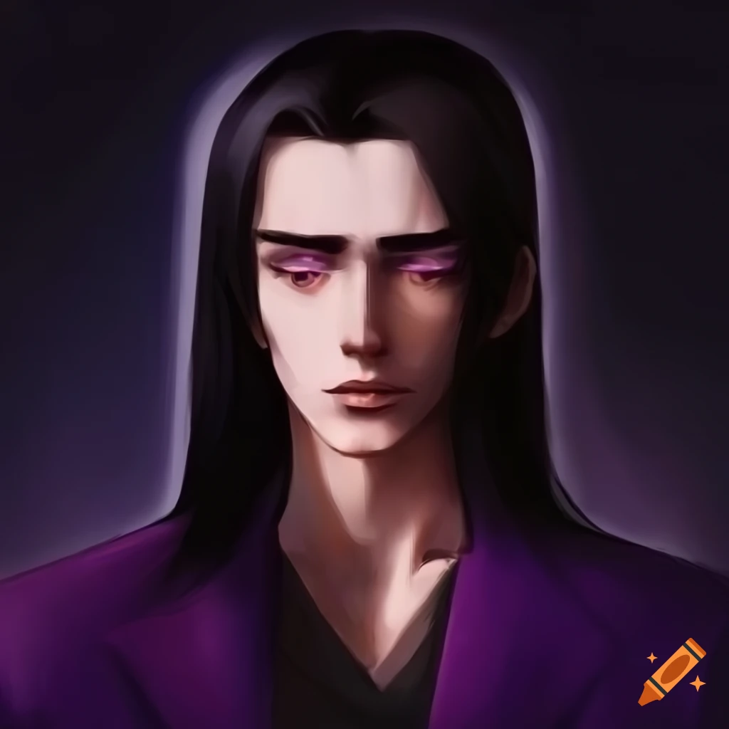 Portrait of a mysterious man with purple eyes and long hair