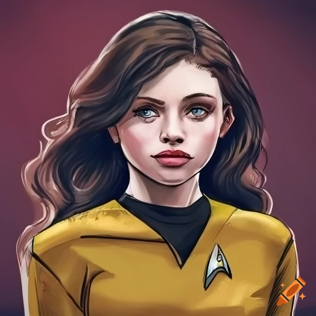 Pulp comic style art of india eisley as star trek character on Craiyon