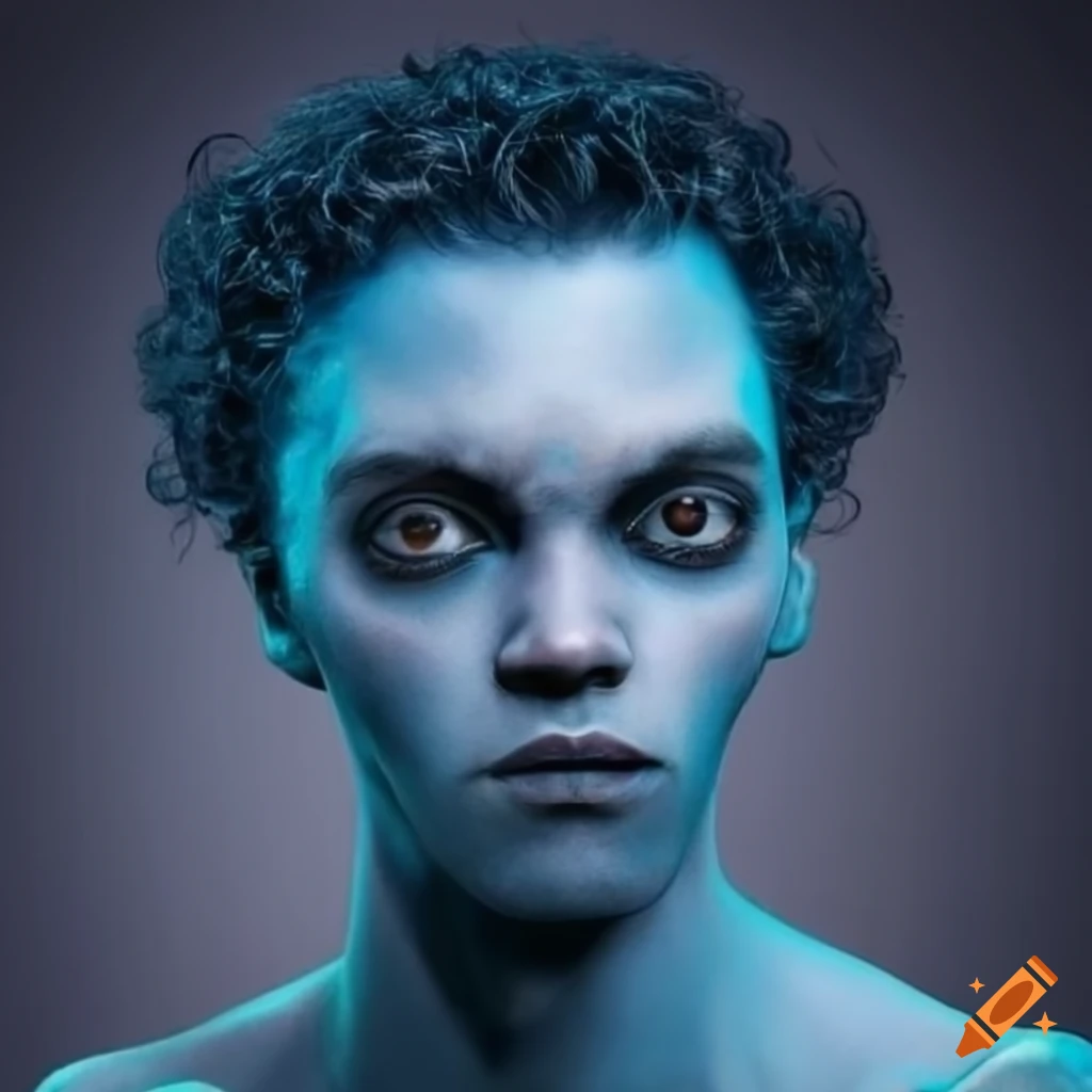 Digital art of a blue-skinned arabic-looking alien man on Craiyon