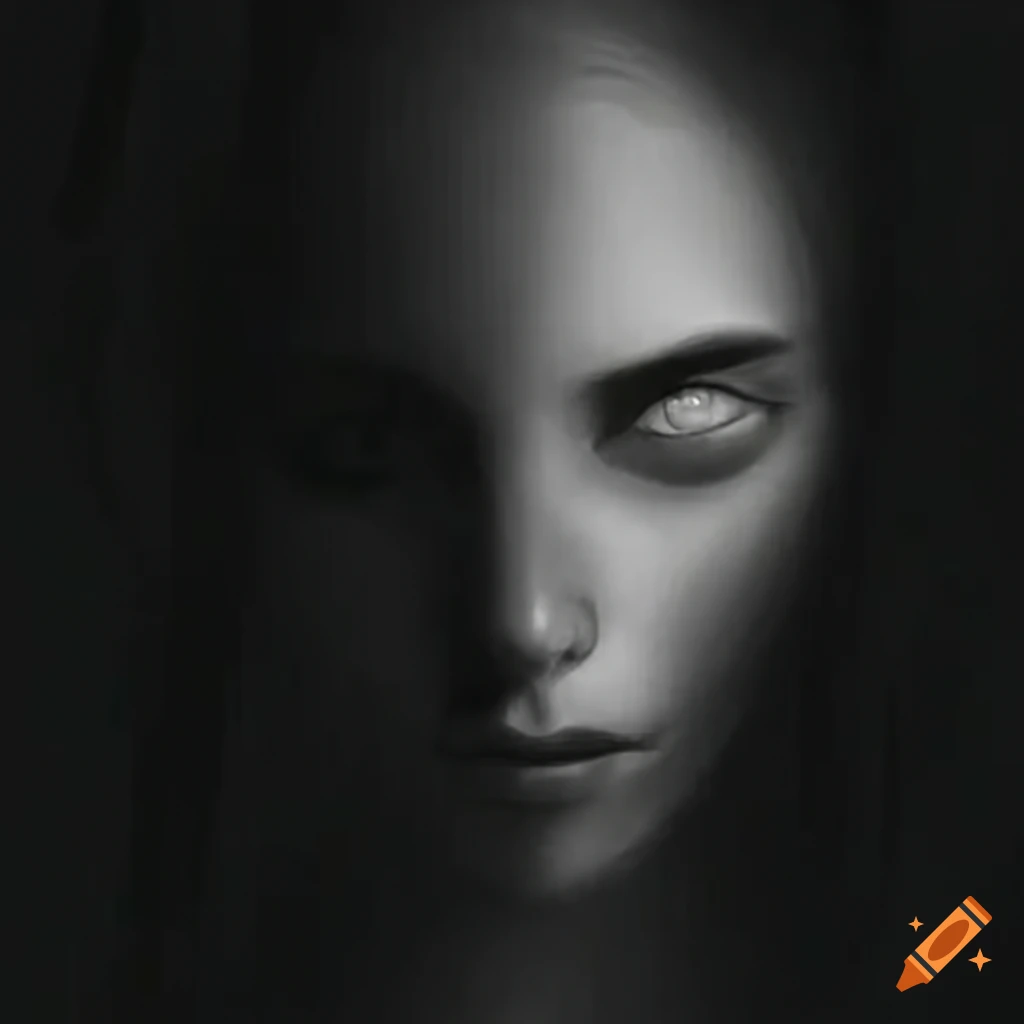 Dramatic sketch of a woman's face on Craiyon