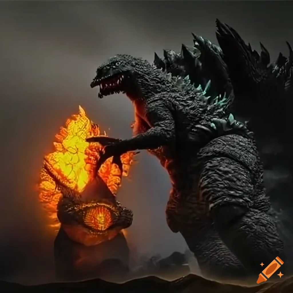 Epic battle scene of godzilla and zetton