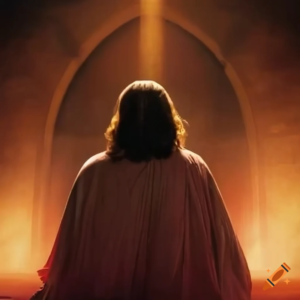 Dramatic scene of jesus directing in a theater