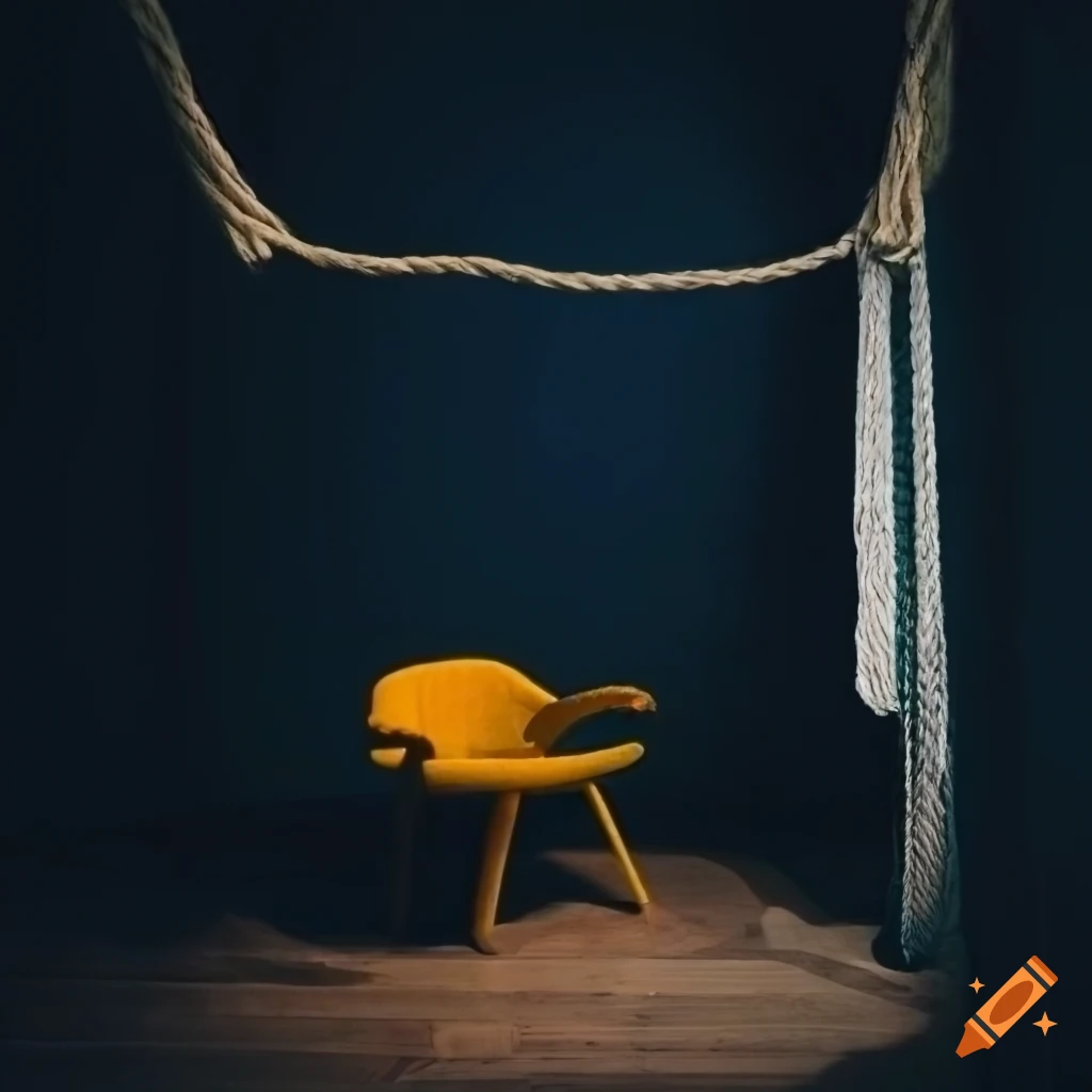 Modern boy's room with a fallen chair and overhanging rope