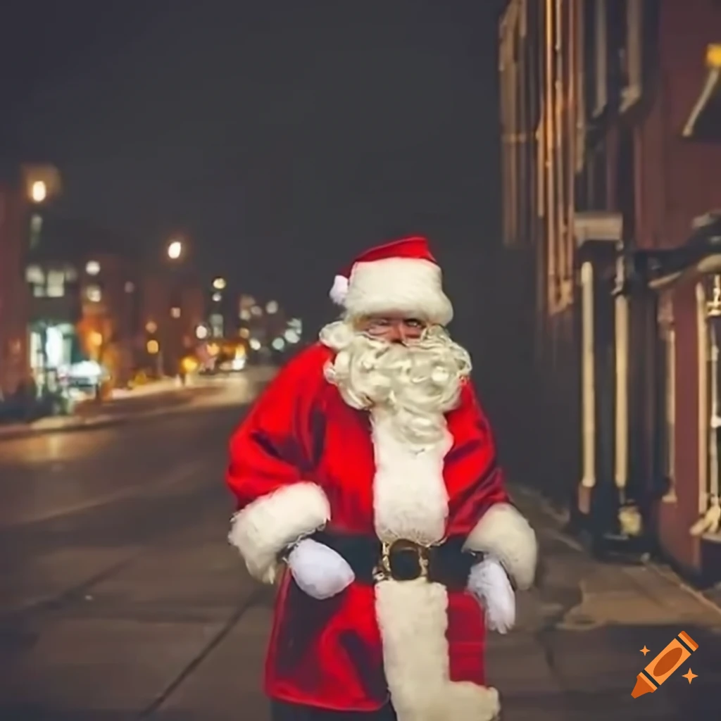 Intricate artwork of sad santa in snowstorm