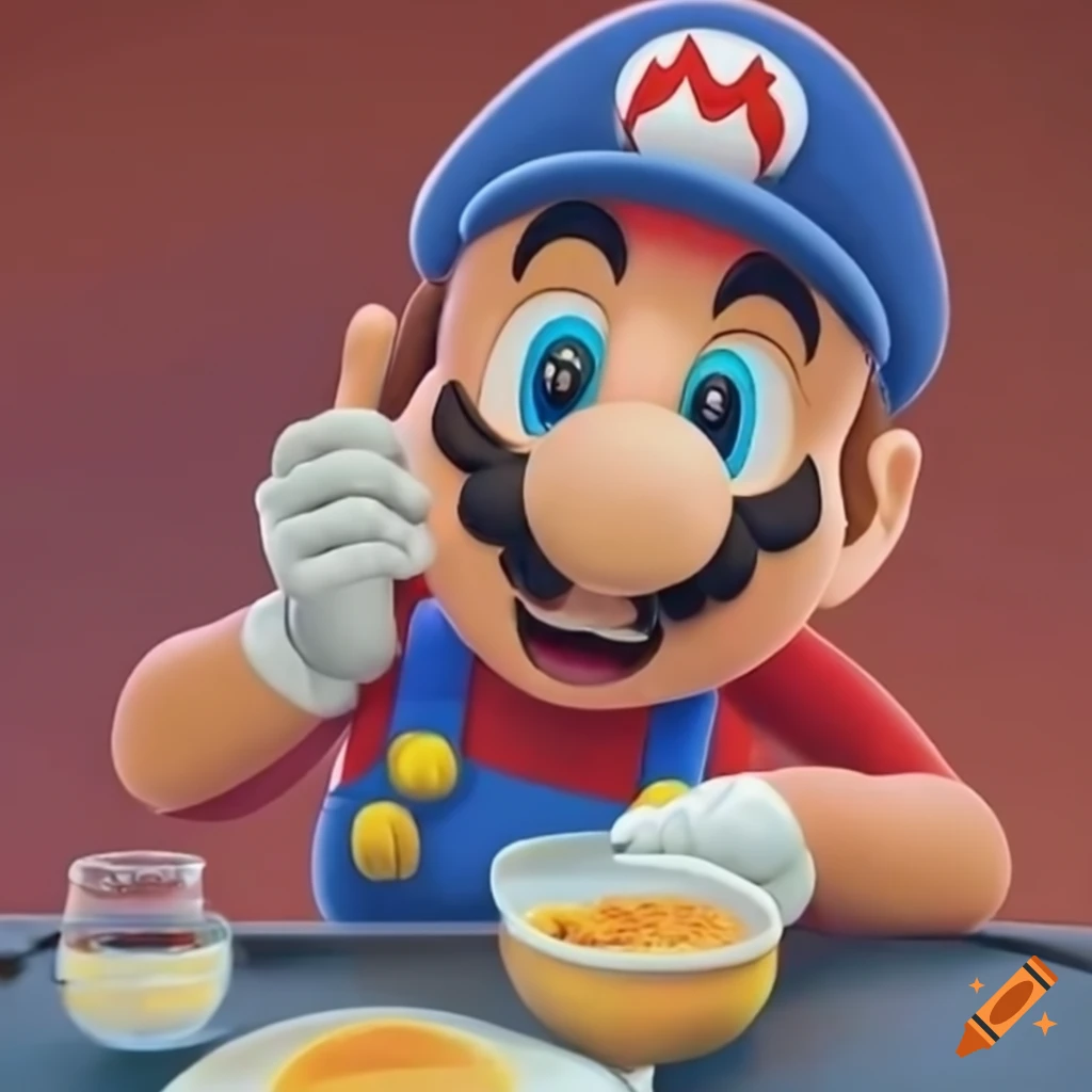 Mario enjoying a tasty breakfast