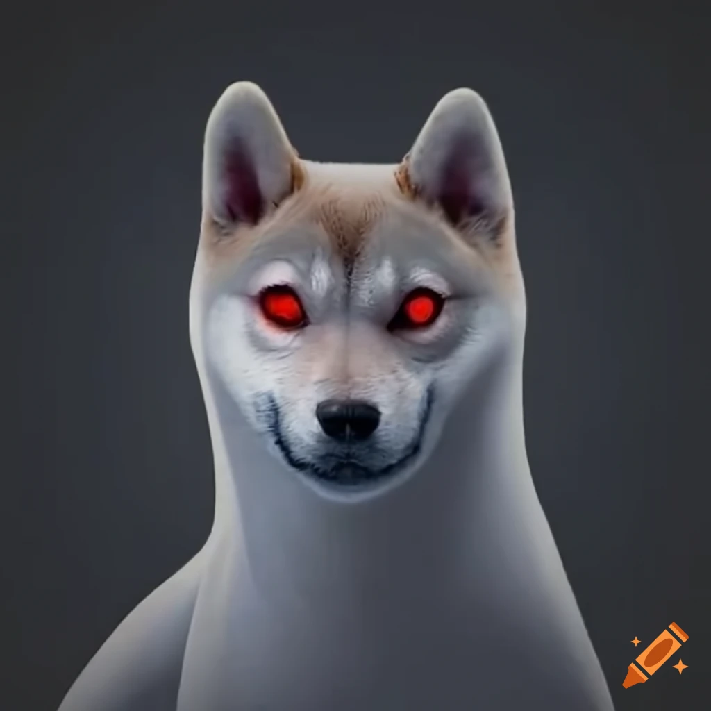 Scary shiba dog with red eyes in ghost form