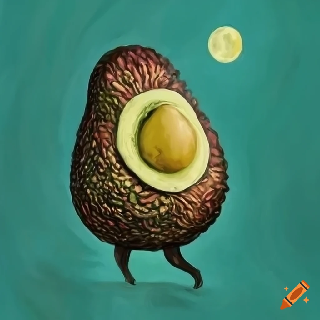Surrealist painting of dancing avocados under the moon