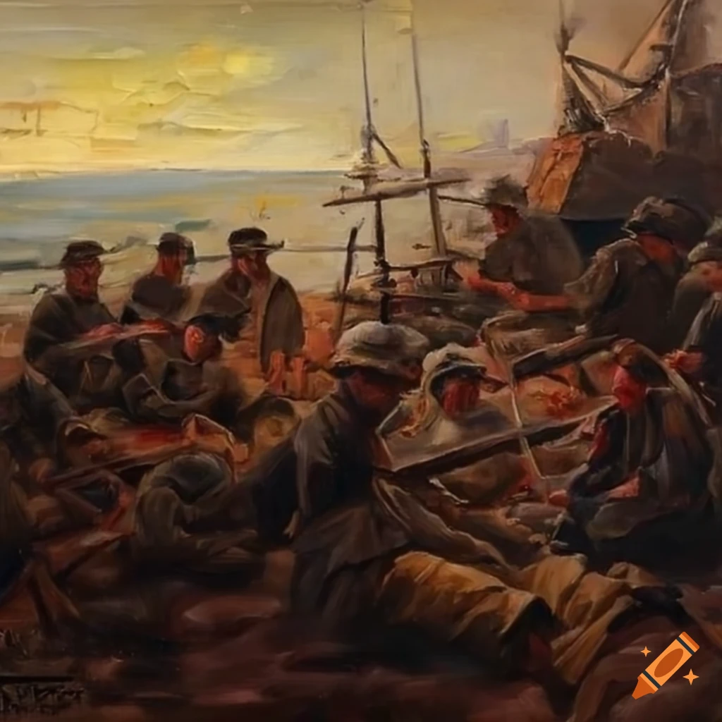 Oil painting of anzac soldiers at gallipoli