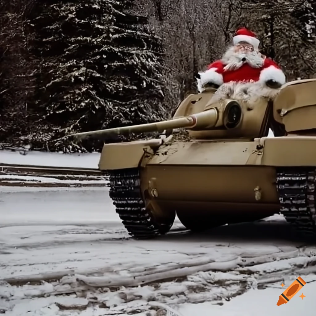 Santa Claus in a tank during Christmas on Craiyon