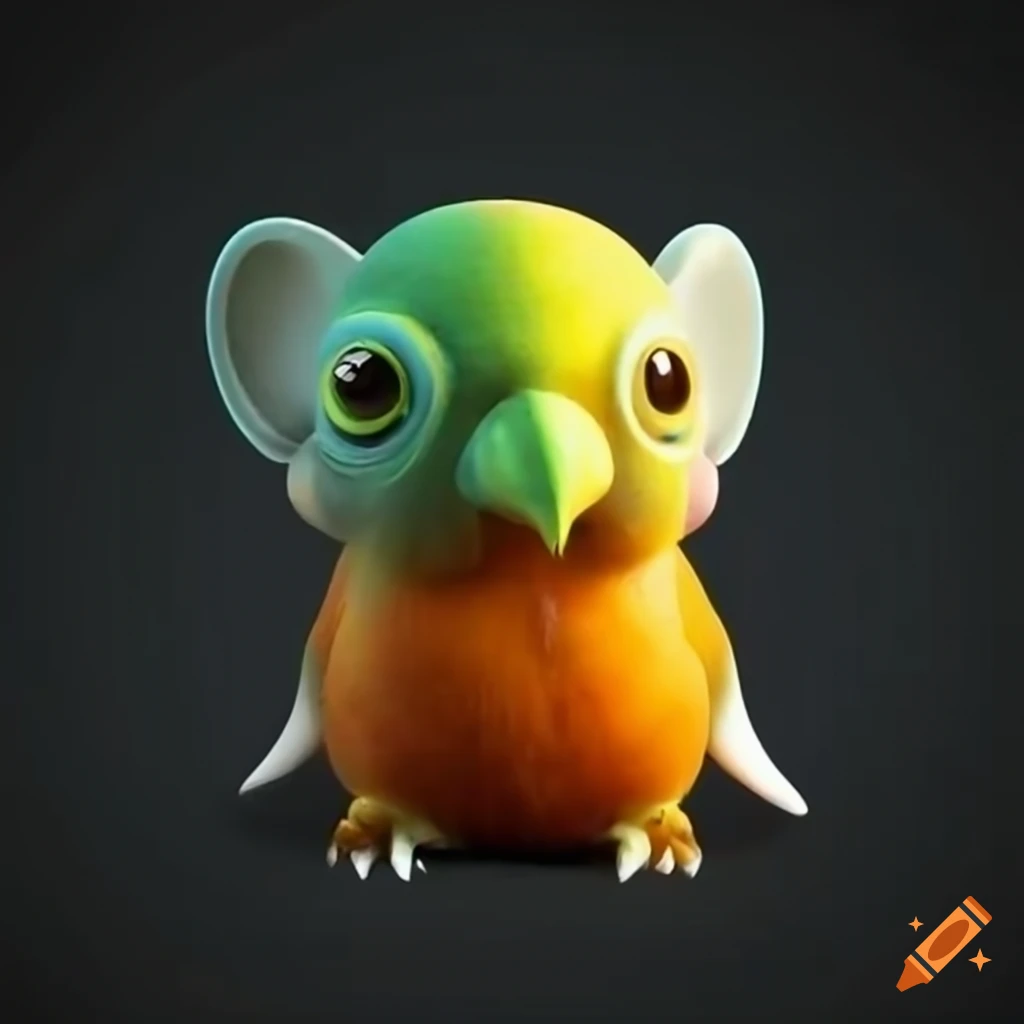 Cute hybrid animal with a parrot body and an elephant head