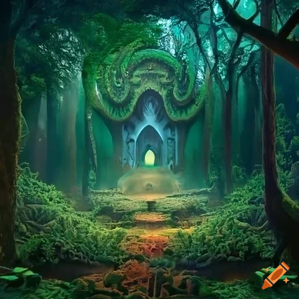 Maze with enchanted forests and mystical creatures on Craiyon