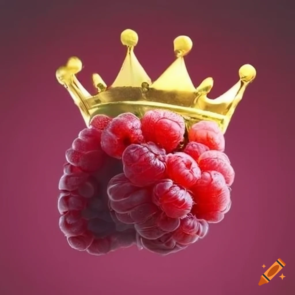 A raspberry wearing a crown