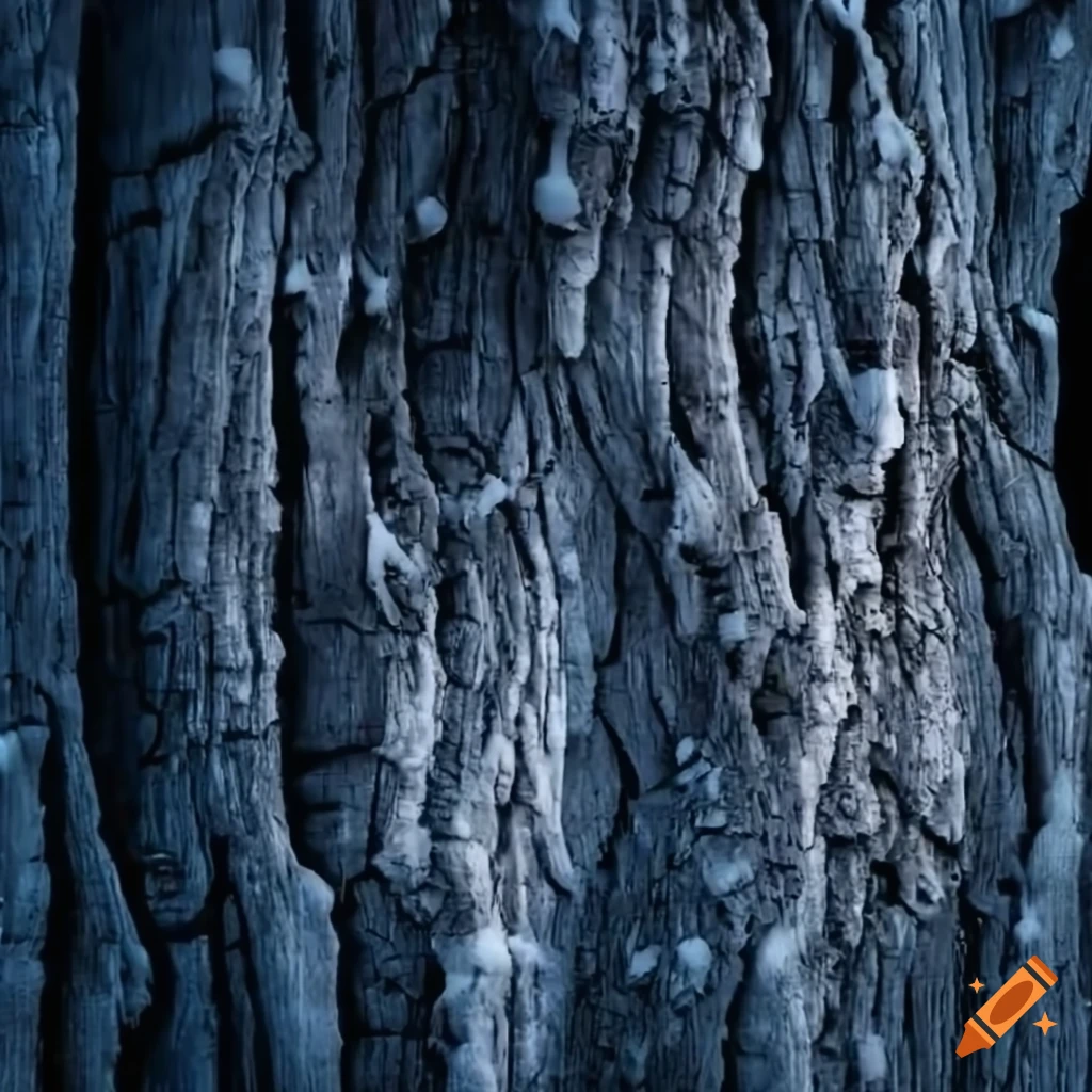 Texture of a log covered in light snow