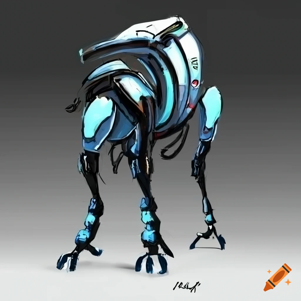 Sketch of a fearsome robot dog on Craiyon