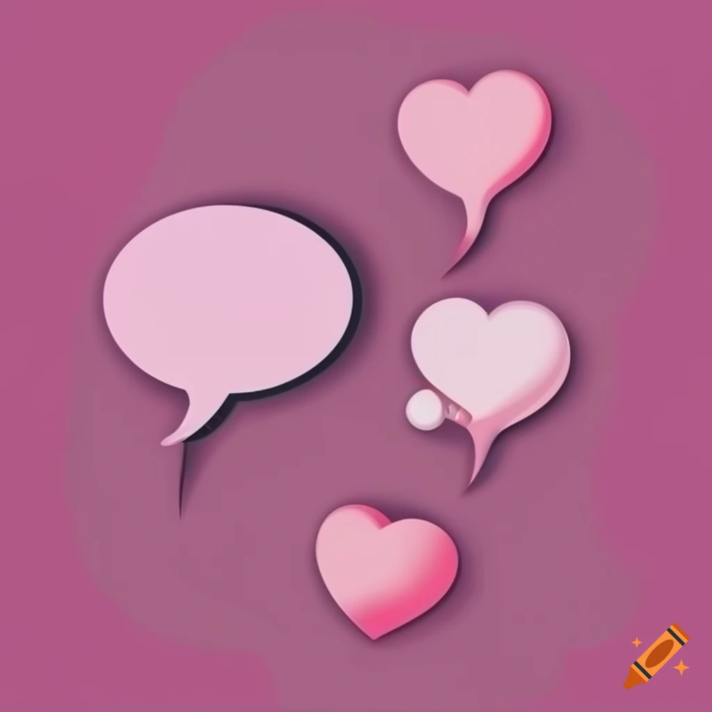 Pink-themed graphic with speech bubbles and hearts on Craiyon