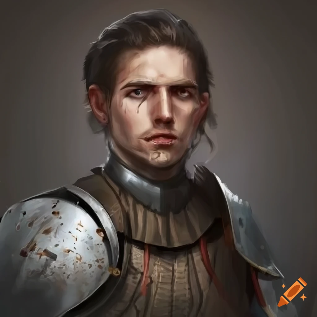 Portrait of a male knight with iron armor