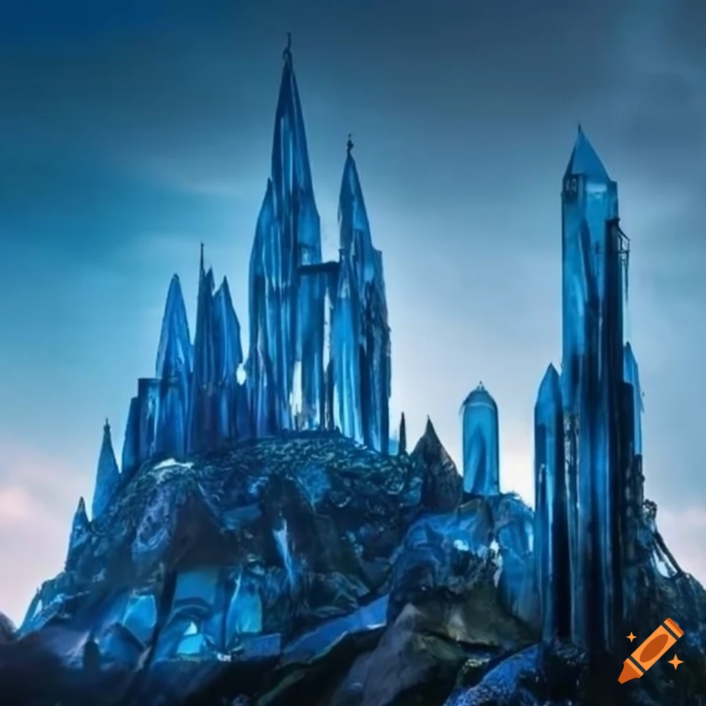Crystal castle in a futuristic city