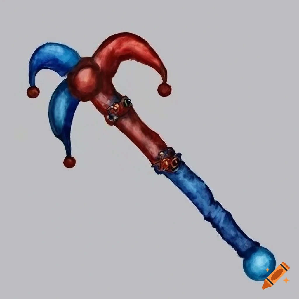 Watercolor painting of a jester's staff