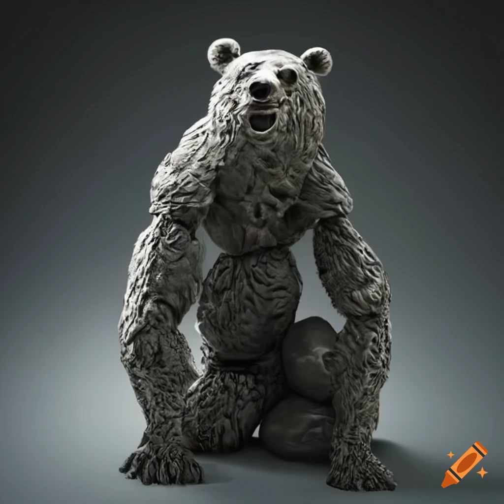 Humanoid bear sculpture made of stones