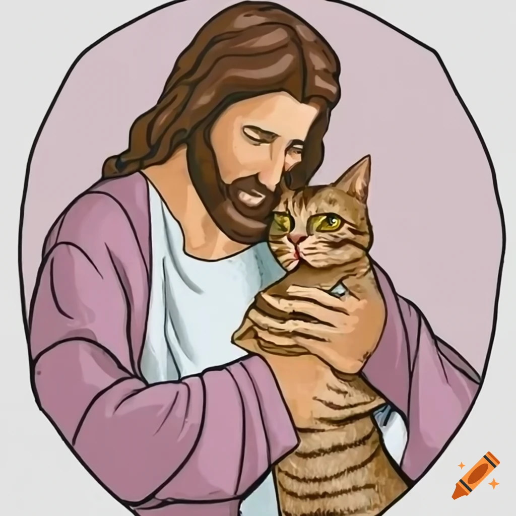 Image of jesus hugging a cat