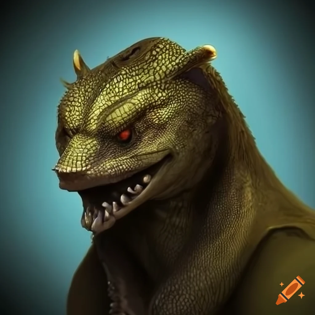 Illustration of a humanoid lizard with a bear head on Craiyon