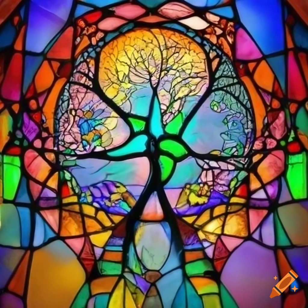 Stained glass art depicting the four seasons on Craiyon