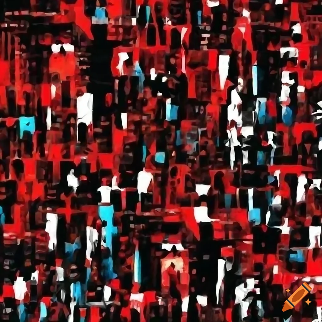 Abstract mosaic painting of people in a maze