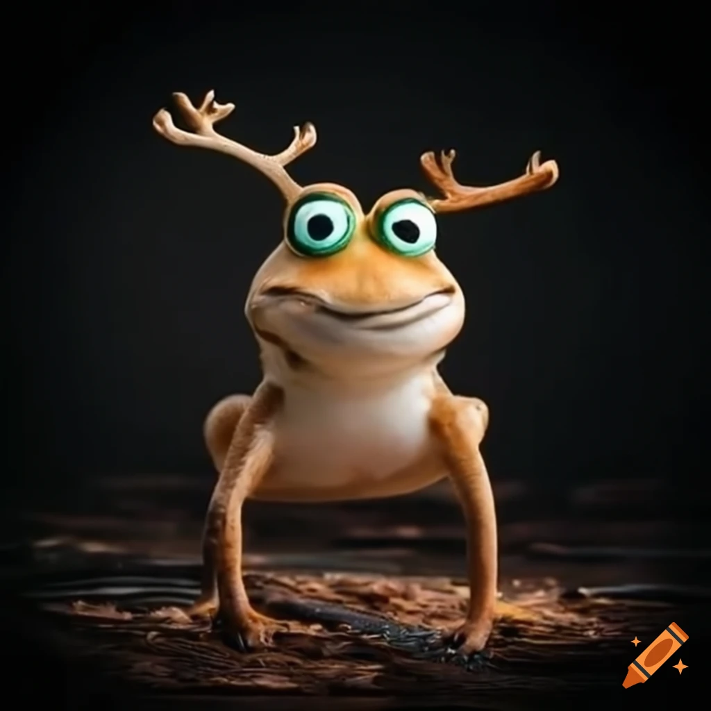 Cute frog riding a reindeer