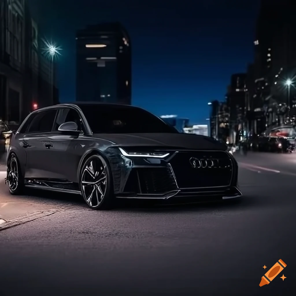 Black audi rs6 on city street at night on Craiyon