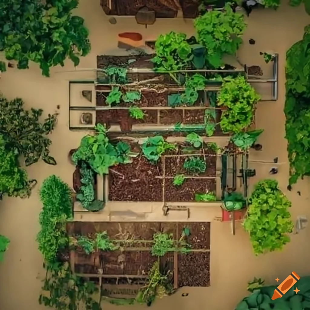 Top view of a community garden
