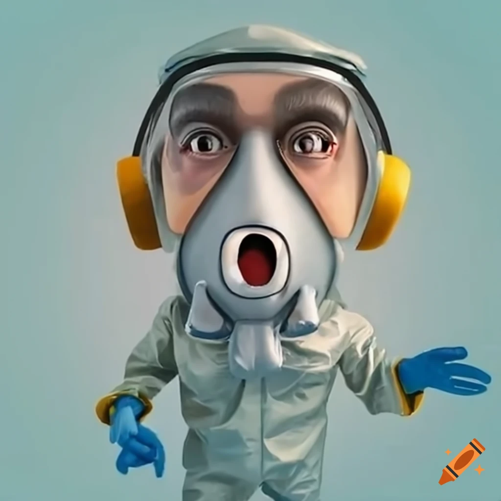 Person in hazmat suit making a funny face