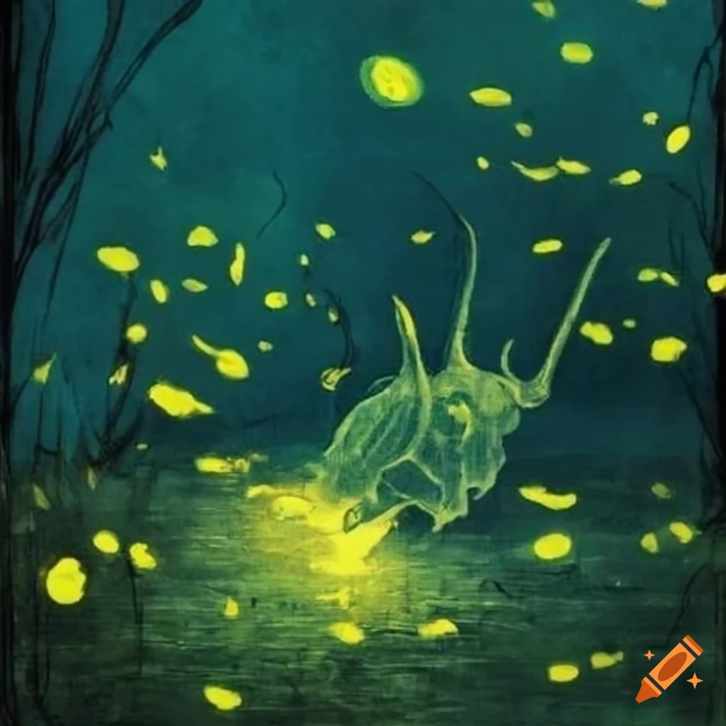 X-ray style illustration of fireflies