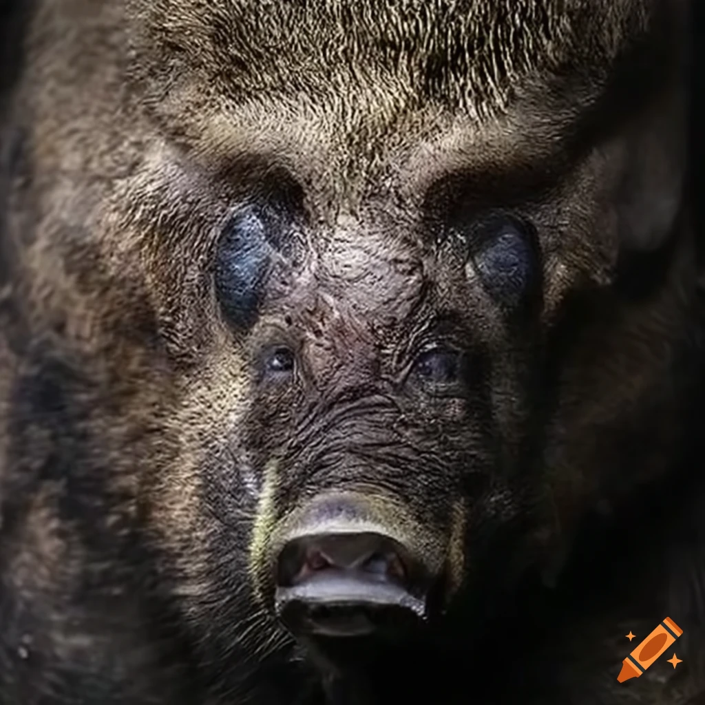 Illustration of a creature with boar body and human face on Craiyon