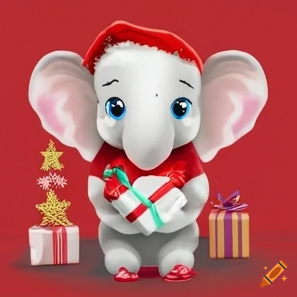 Cute little elephant celebrating christmas