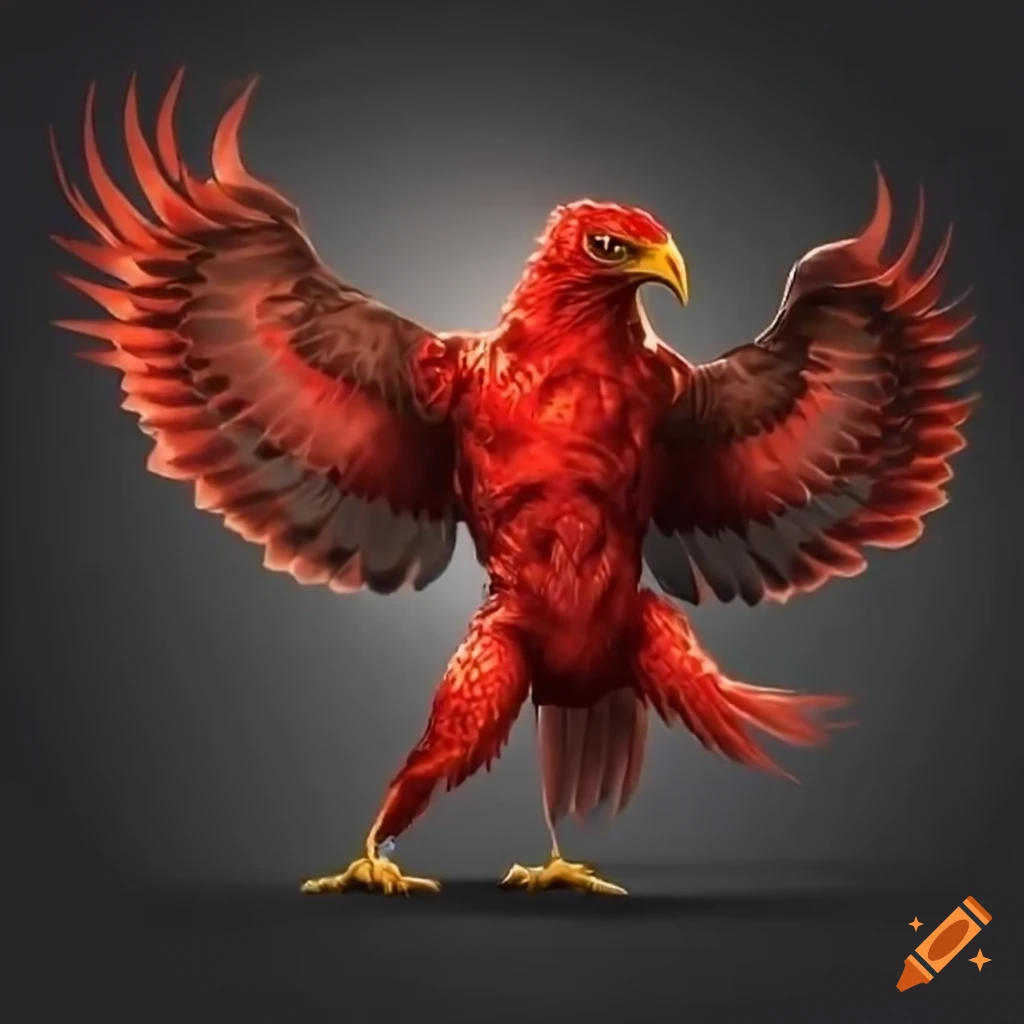 Red eagle character with sharp wings for fighting game on Craiyon