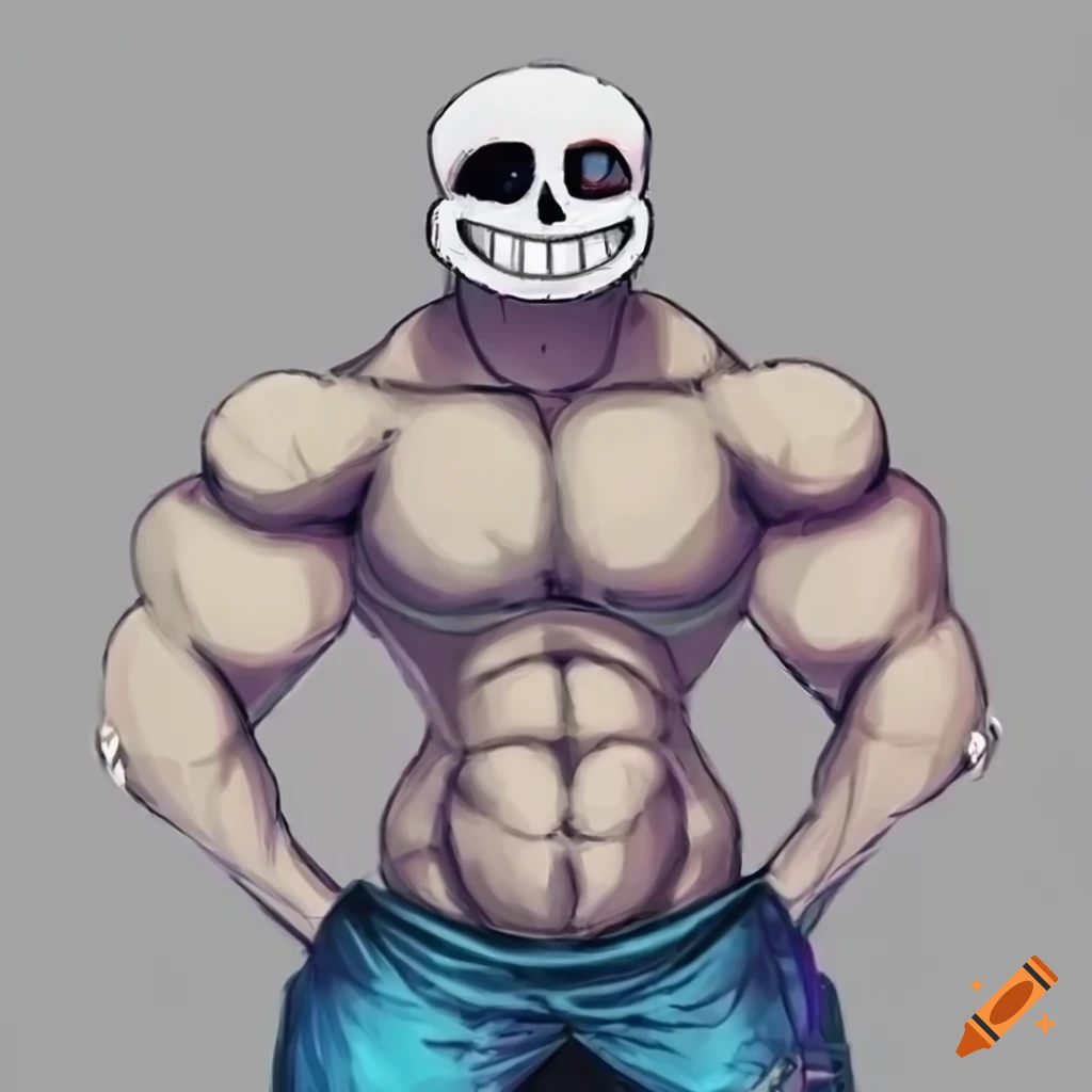 Illustration of sans undertale as a muscular bodybuilder