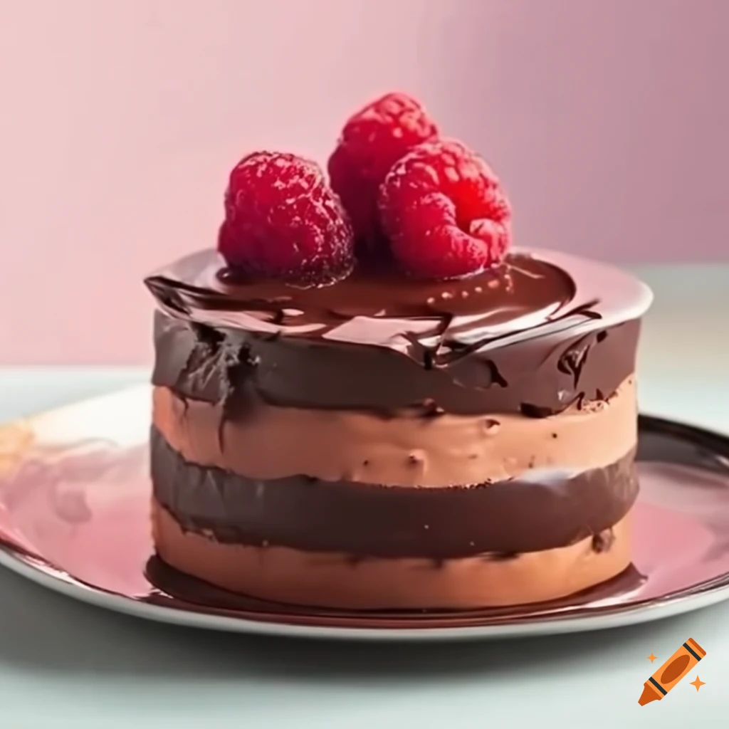 Delicious chocolate cake with raspberry couli