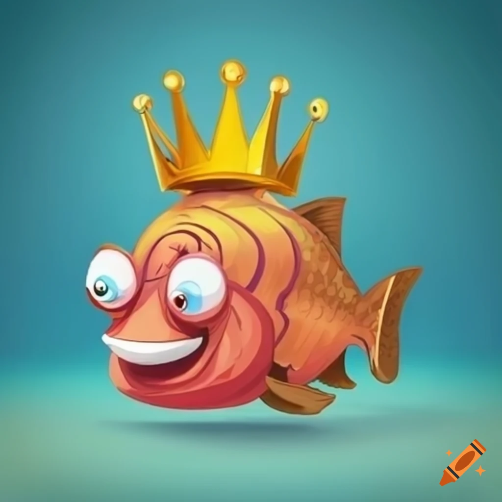Cartoon fish with crown and trophy