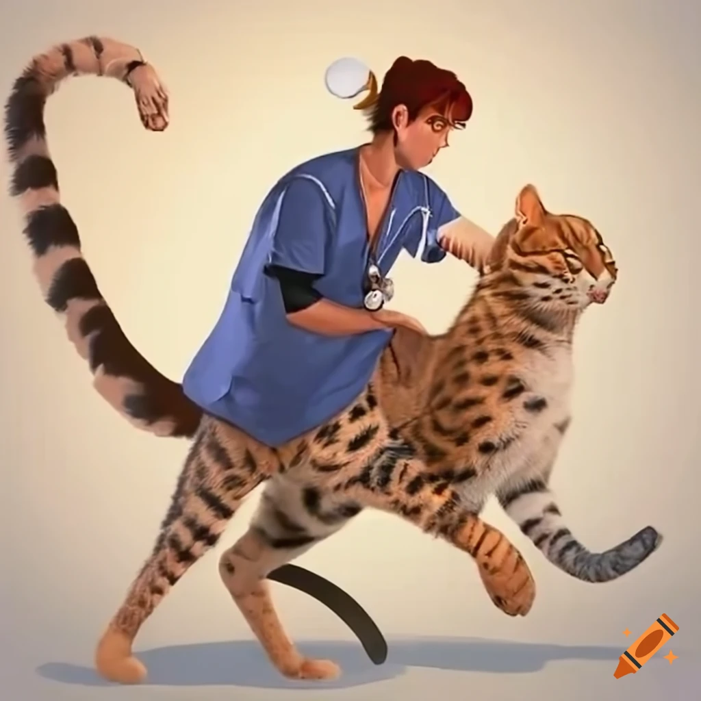 Image of a male nurse riding a wild cat