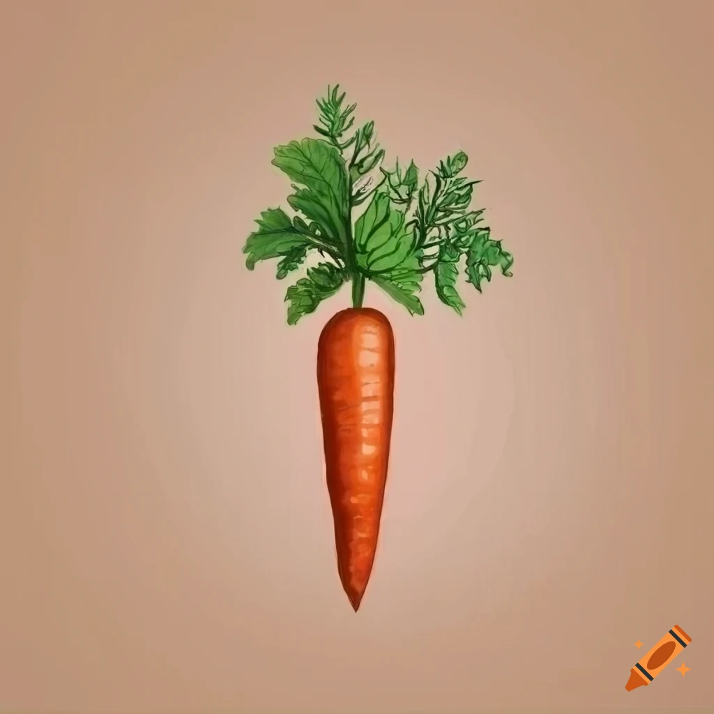 Realistic drawing of a carrot with cut leaves on Craiyon