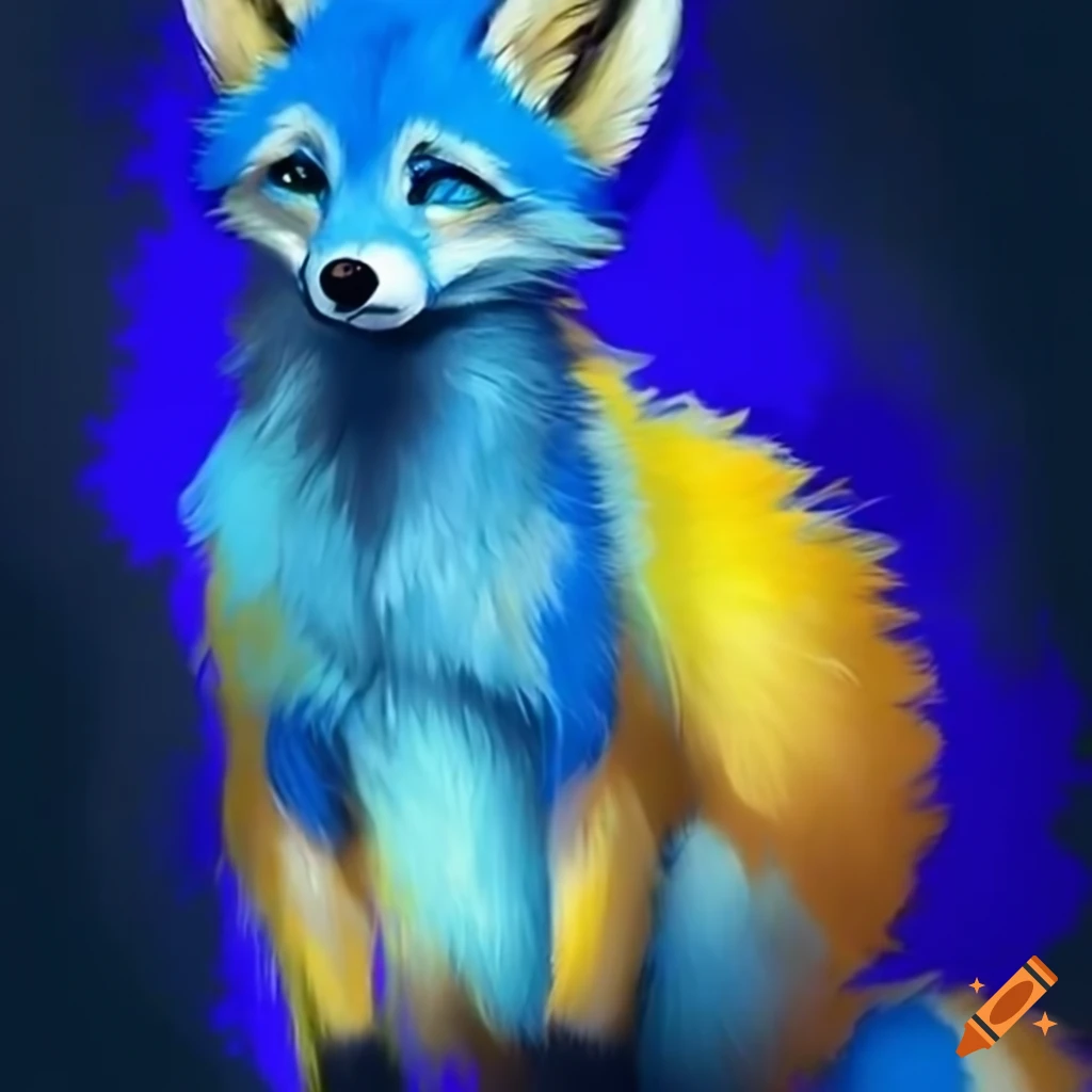 Blue and yellow furry fox