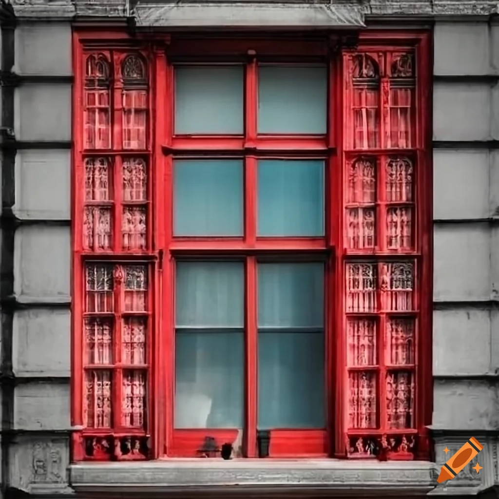 Front view of a red haussmann window