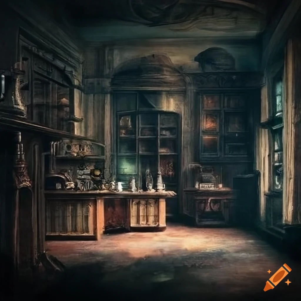 Interior of a dark and gloomy mad scientist laboratory on Craiyon