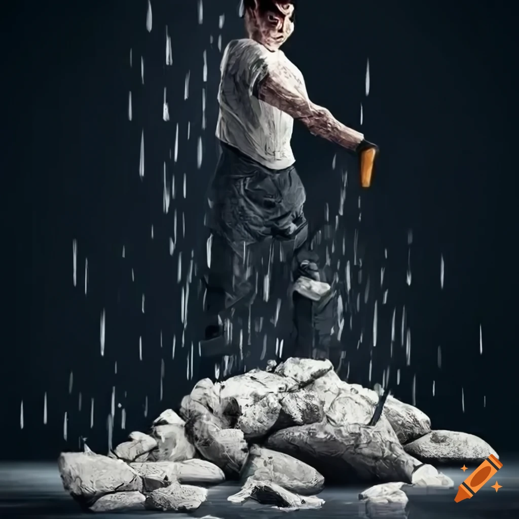 Poster of a man breaking stone in rain