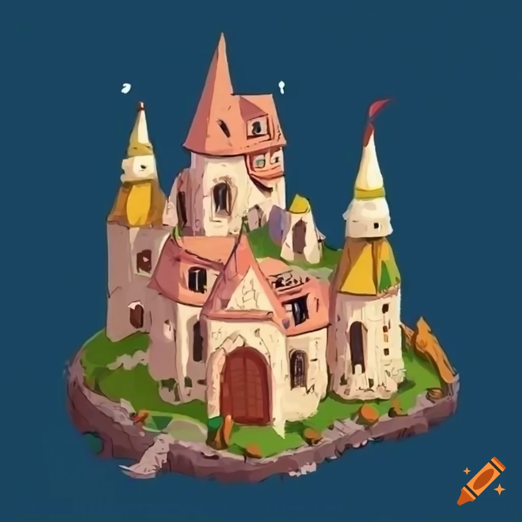 Isometric illustration of an elf city
